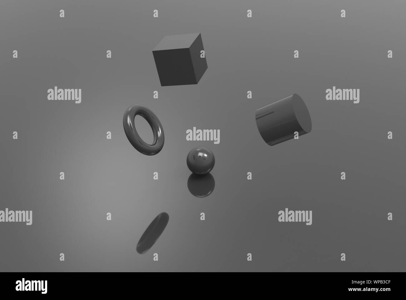 Black geometric shape form floating 3d rendering Stock Photo - Alamy