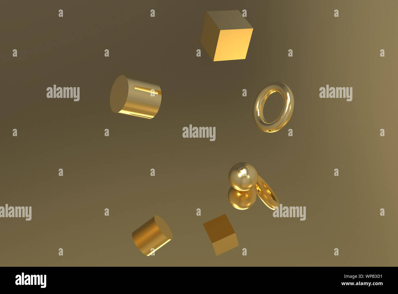 Gold geometric shape form floating 3d rendering Stock Photo - Alamy