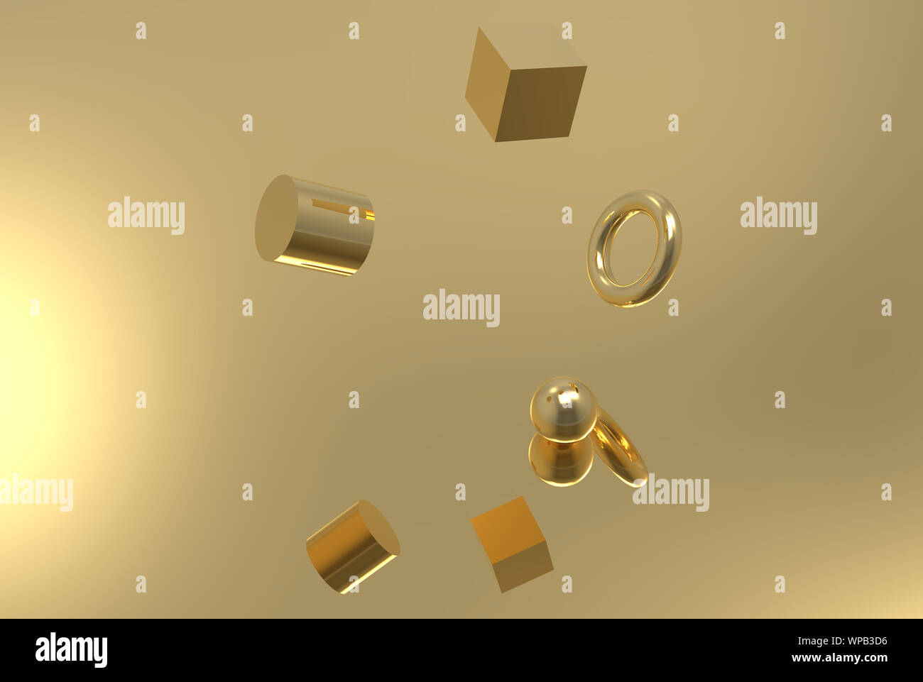 Gold geometric shape form floating 3d rendering Stock Photo - Alamy