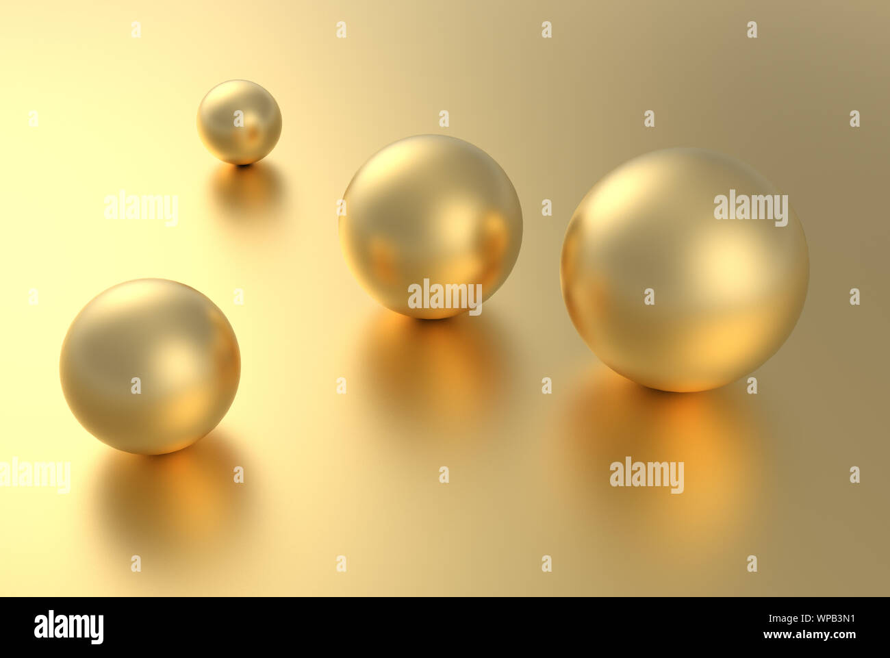 Gold sphere ball on golden background with reflection. 3D rendering ...