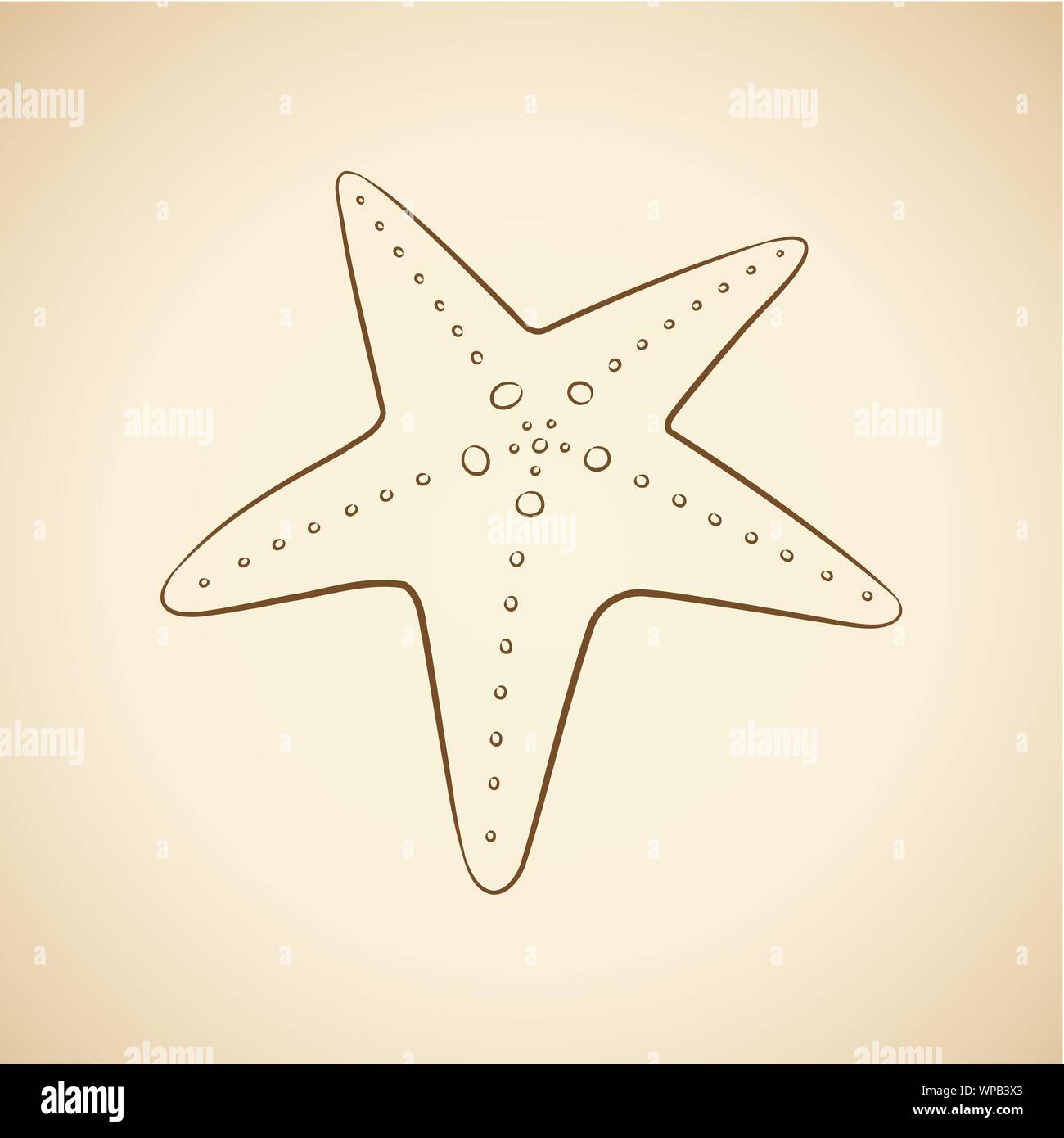 Vector Illustration of Brown Line Art Starfish Cartoon on a Beige ...