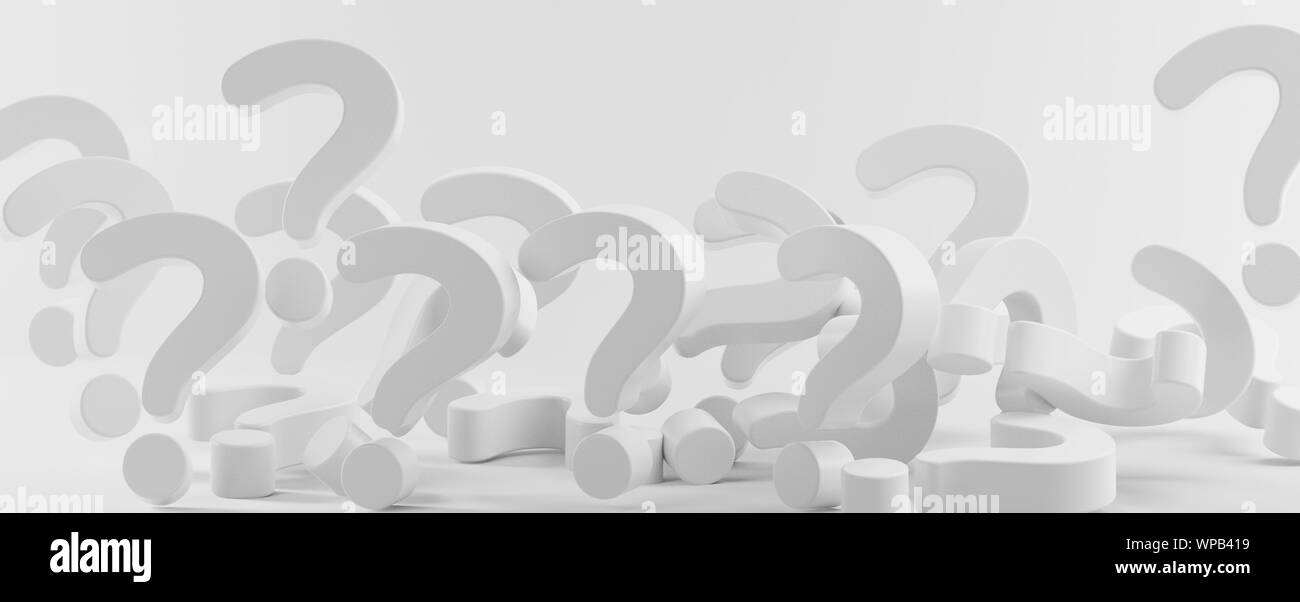 question marks 3d-illustration light grey backdrop Stock Photo - Alamy