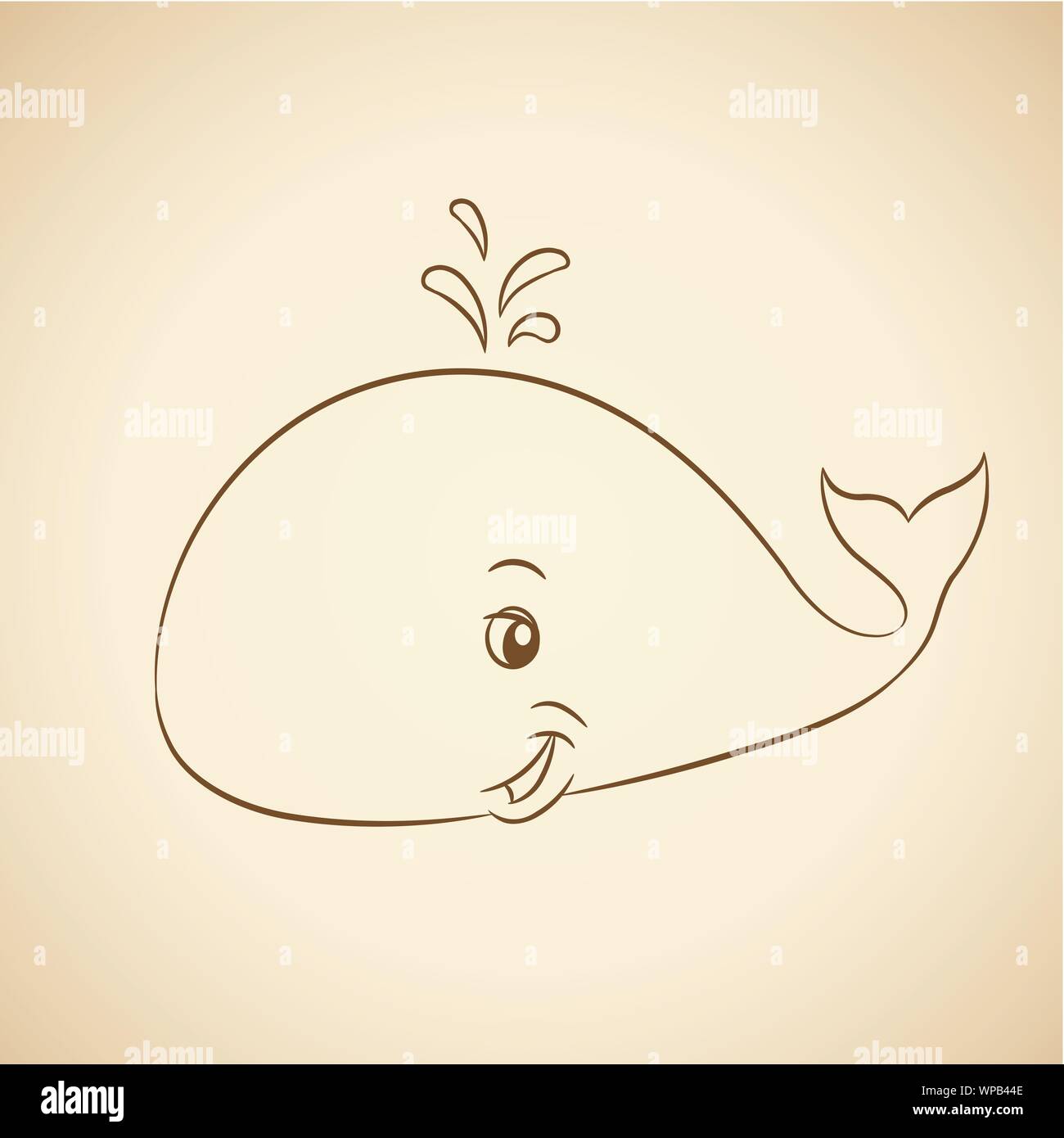 Vector Illustration of Brown Line Art Whale Cartoon on a Beige ...