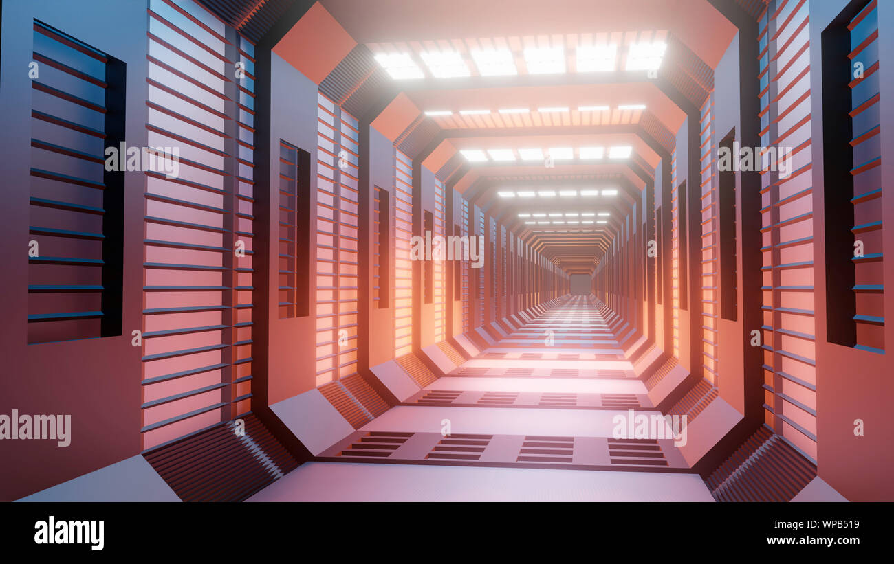 3d render. Futuristic interior corridor architecture Stock Photo - Alamy