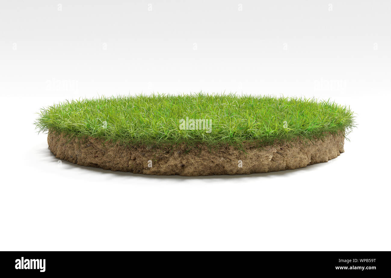 realistic 3D rendering circle cutaway terrain floor with rock isolated ...