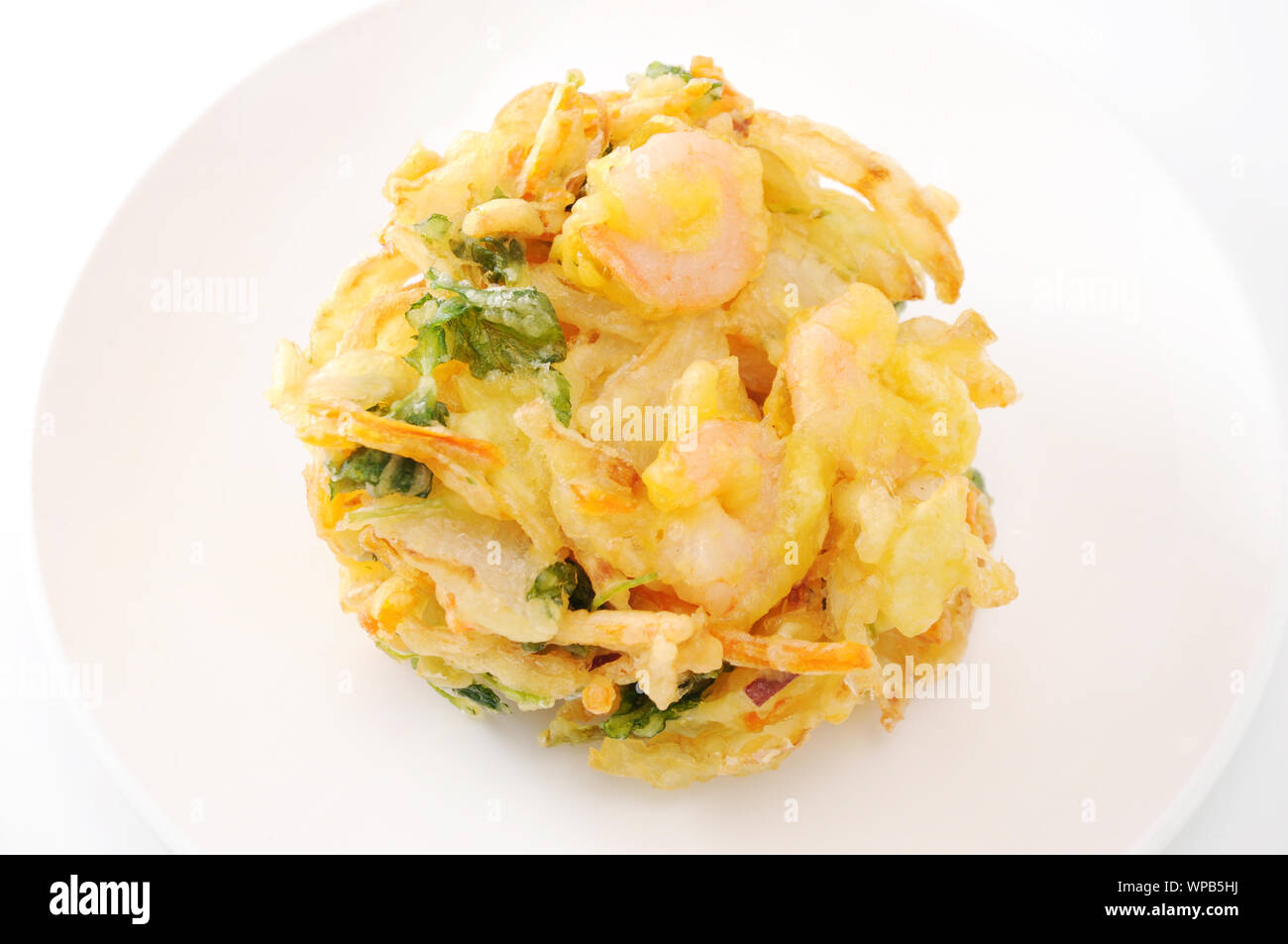 kakiage tempura shrimp vegetable on plate isolated on white background ...