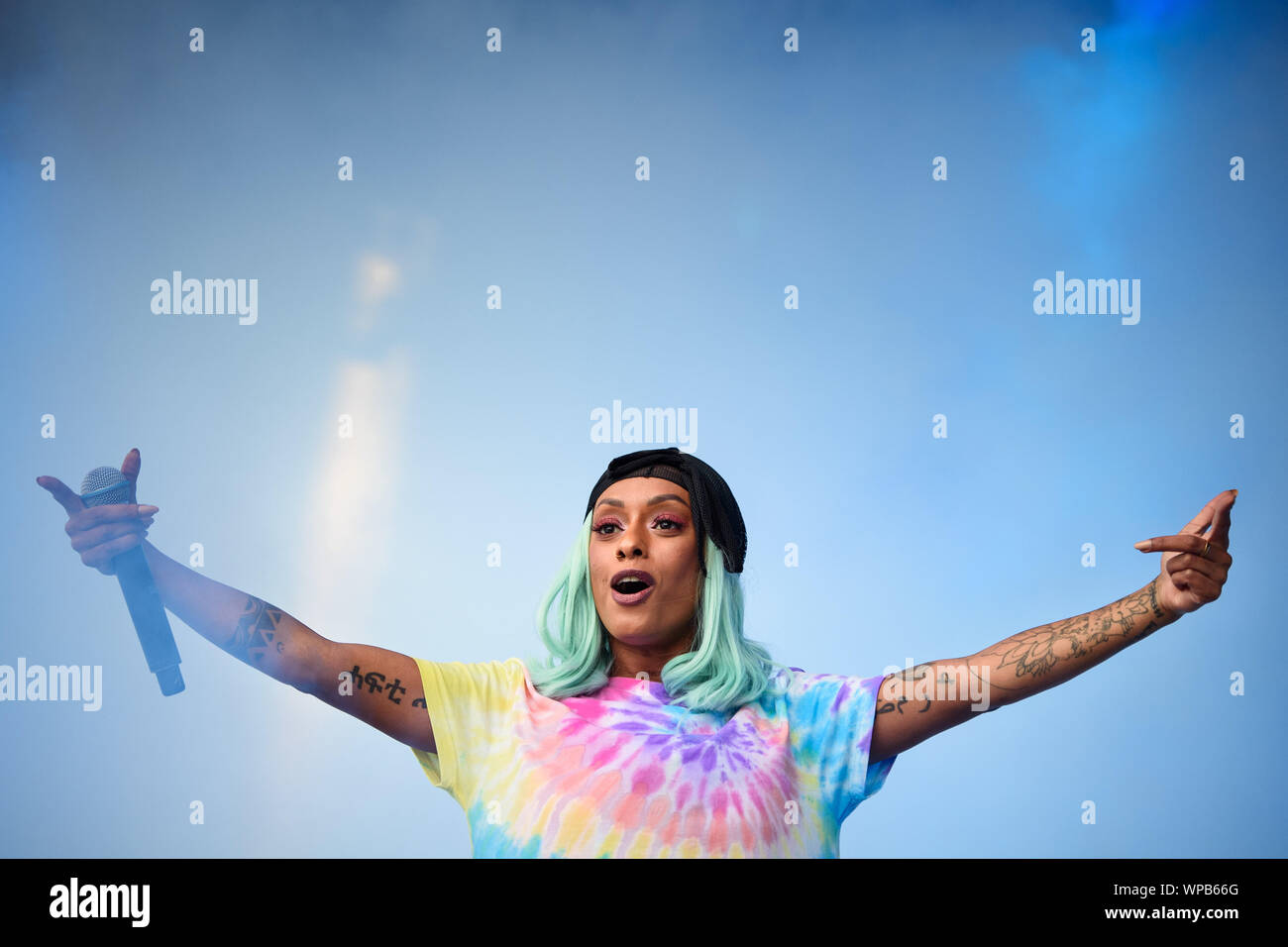Berlin, Germany. 08th Sep, 2019. Nura, rapper and singer, stands on one ...