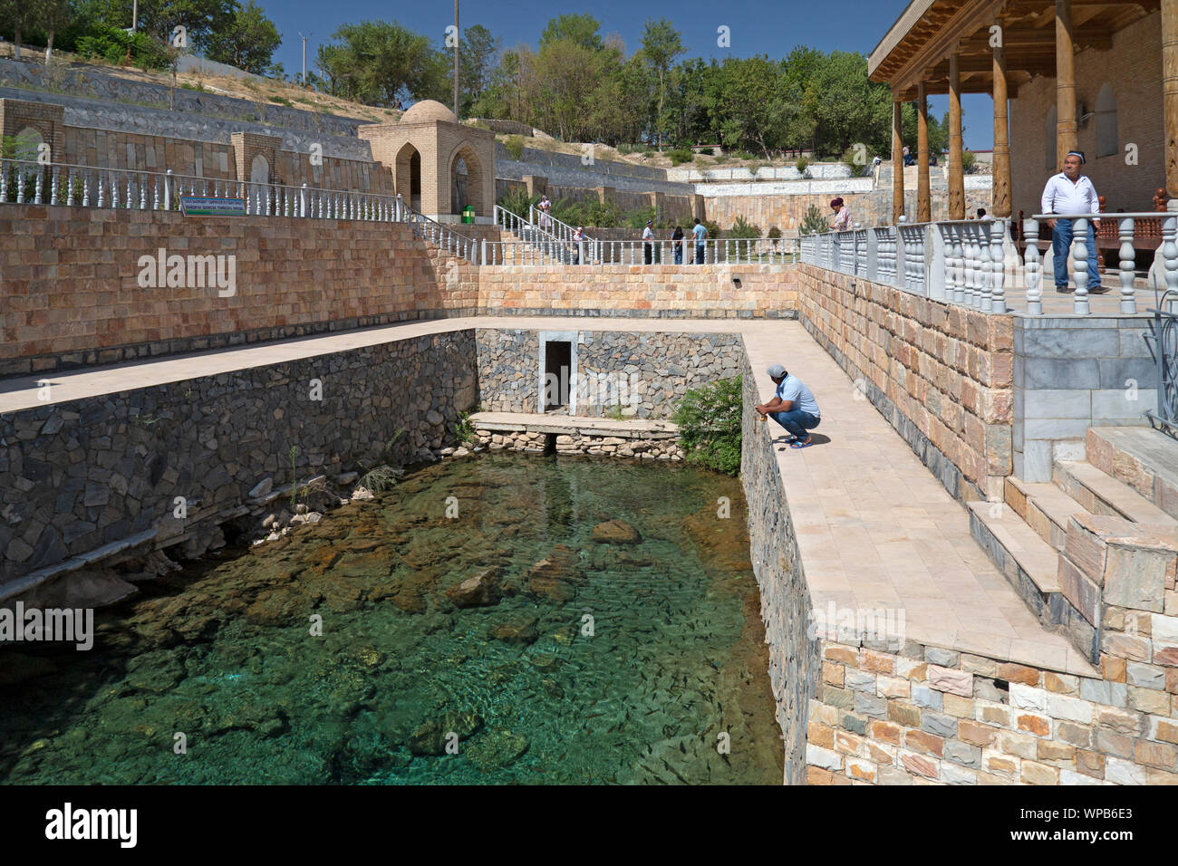 The Chashma Spring in the town of Nurata, Uzbekistan. The fish are ...