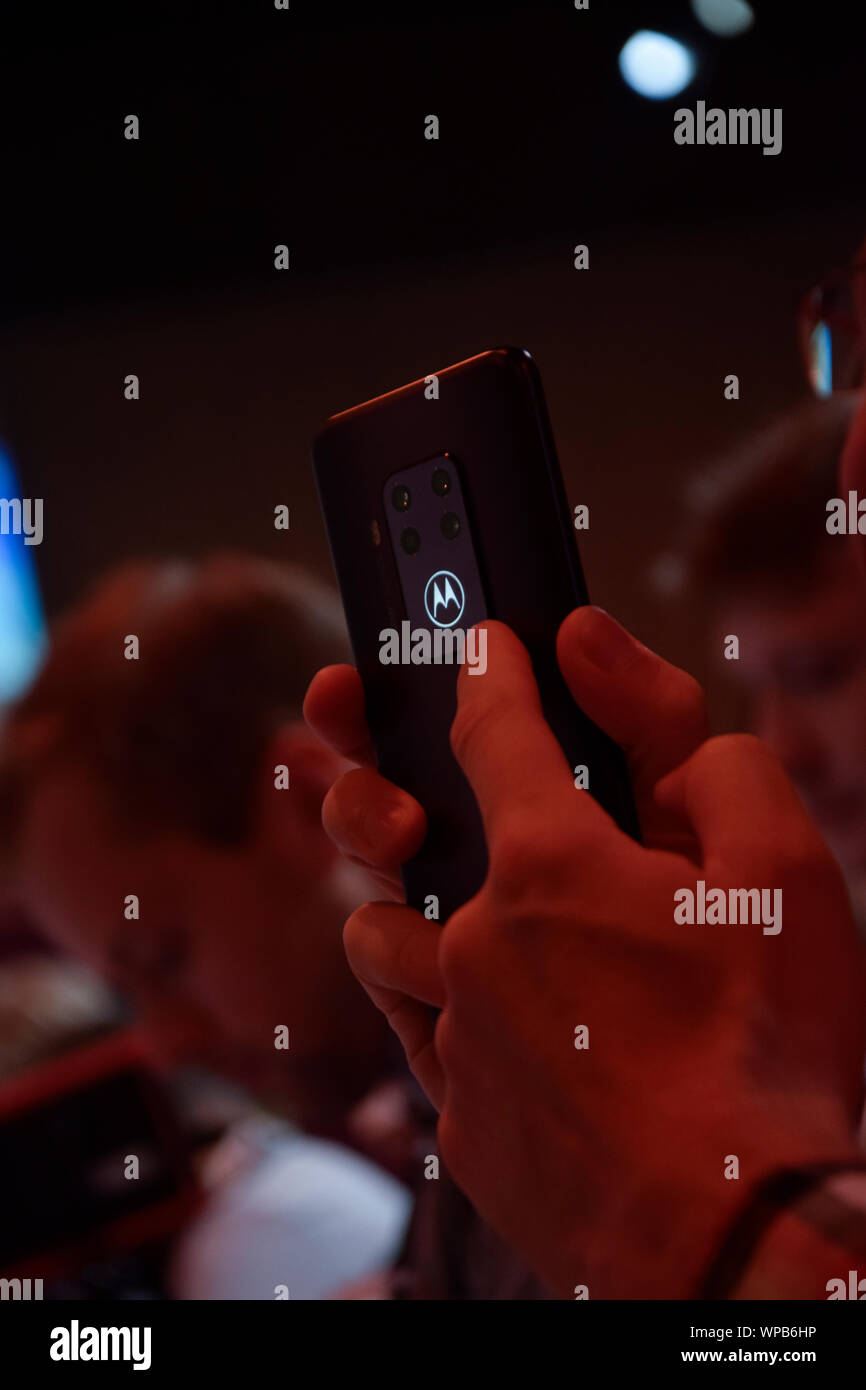 Berlin, Germany – September 5th, 2019: A man holding a Motorola One ...