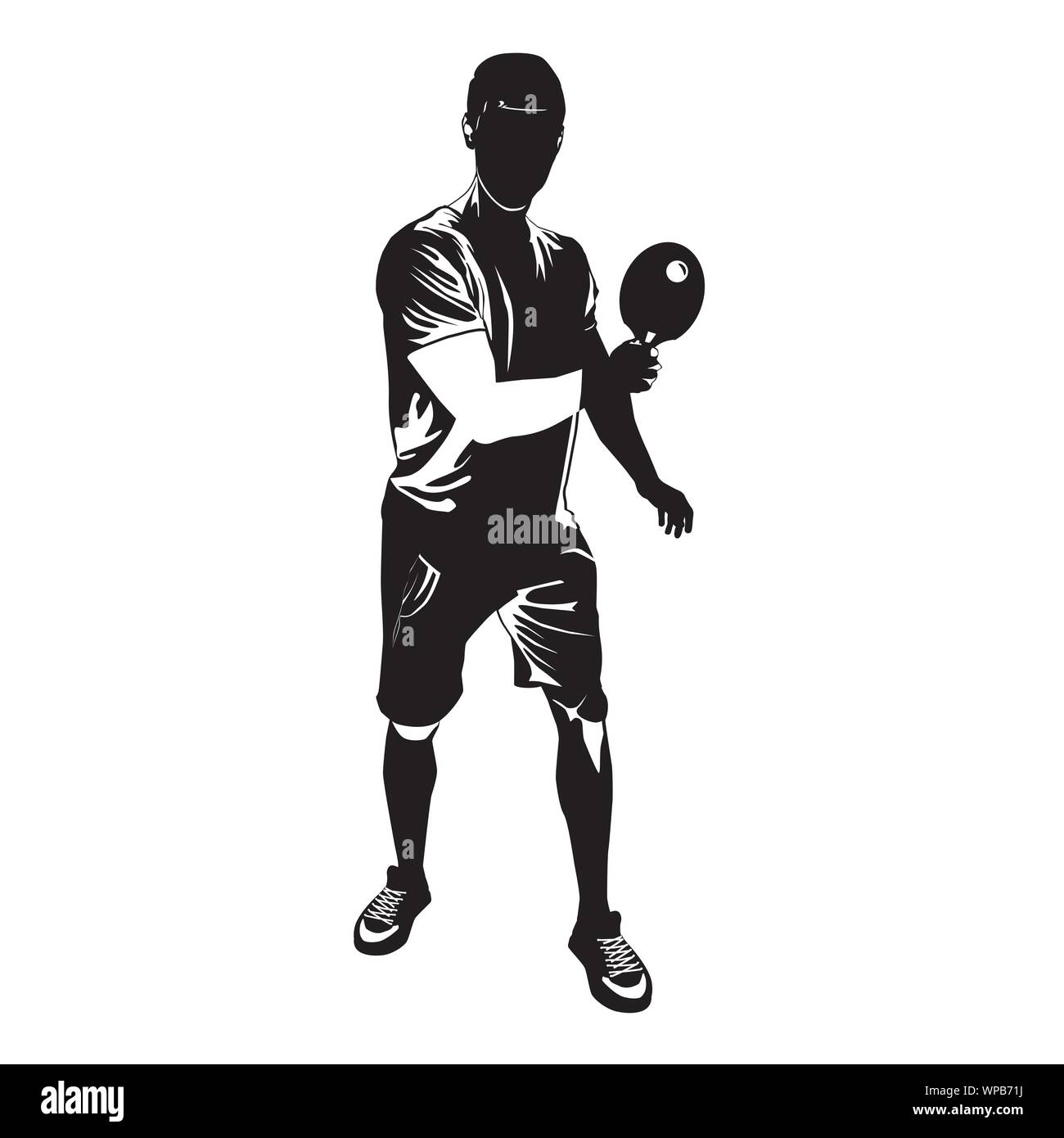 Table tennis player black silhouette on white background, vector ...