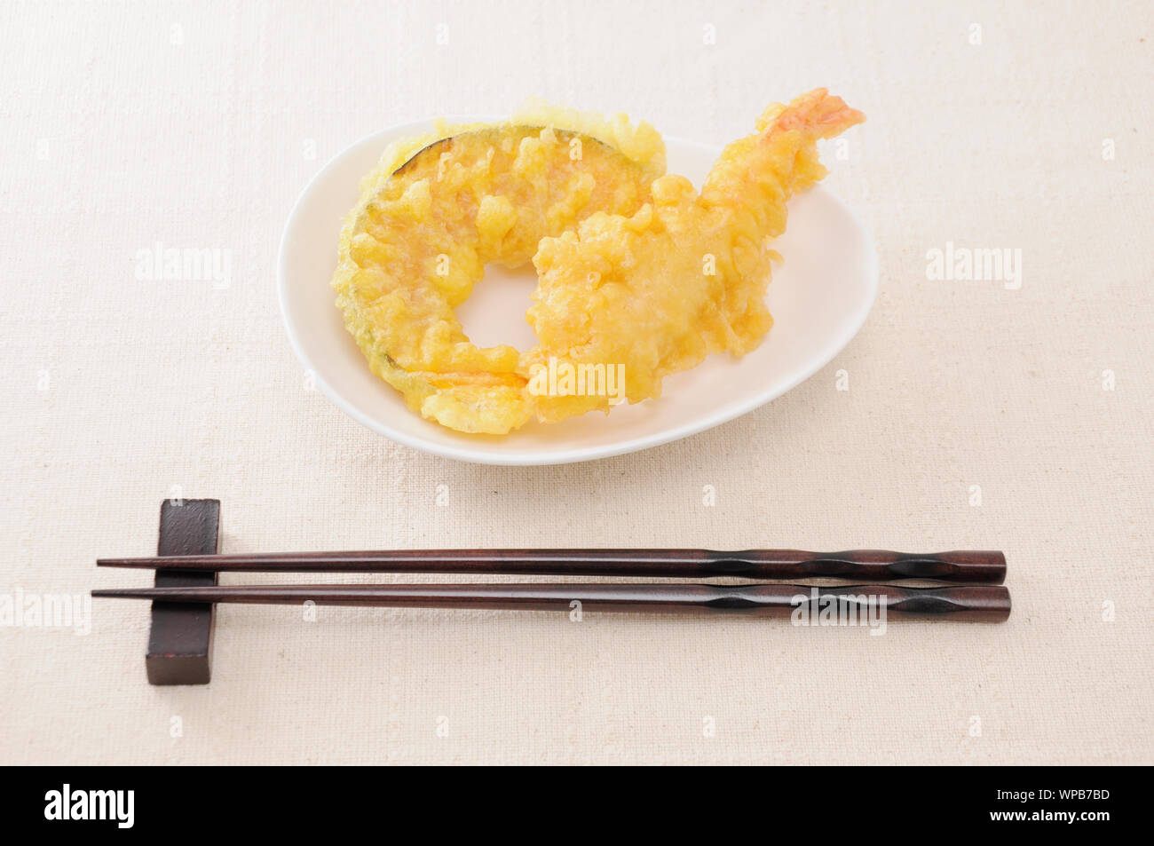 tempura of shrimp pumpkin on plate isolated on table Stock Photo - Alamy