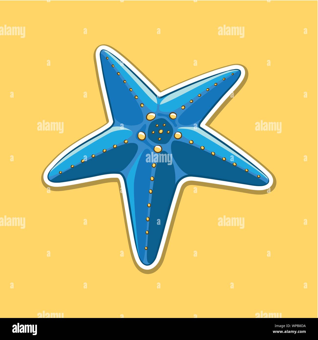 Vector Illustration of Sticker of Blue Starfish Cartoon on a Yellow ...