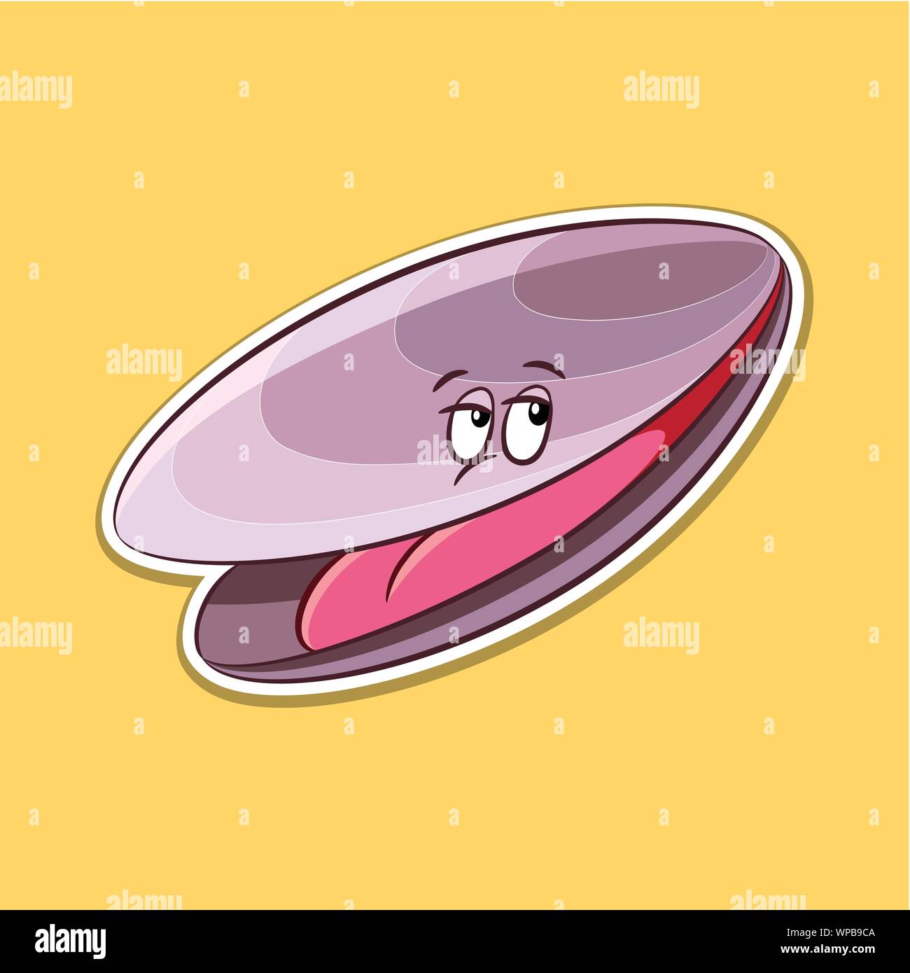 Vector Illustration of Sticker of Mussel Cartoon on a Yellow Background ...