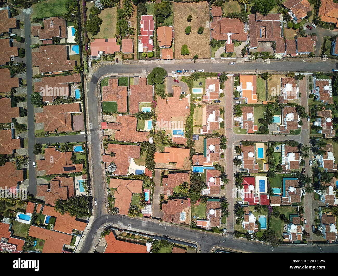 Roofs of american houses in modern residential above top view Stock ...