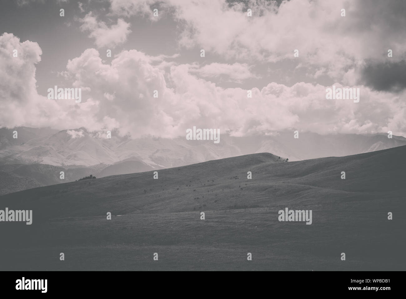 Panorama view of mountains and valley scenes in national park Dombay ...