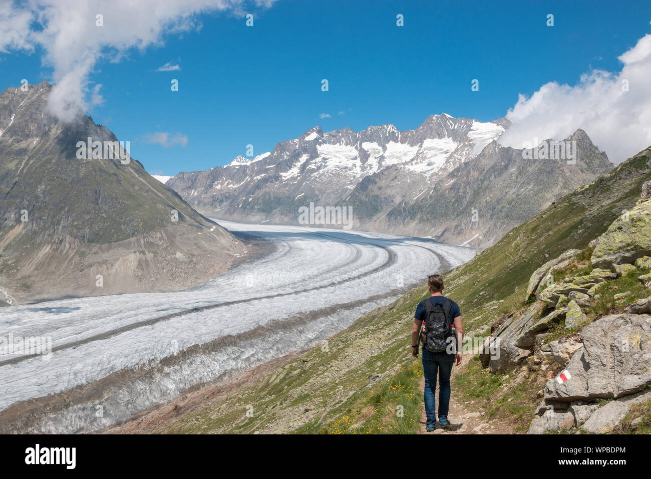 Panorama of mountains scene, walk through the great Aletsch Glacier ...