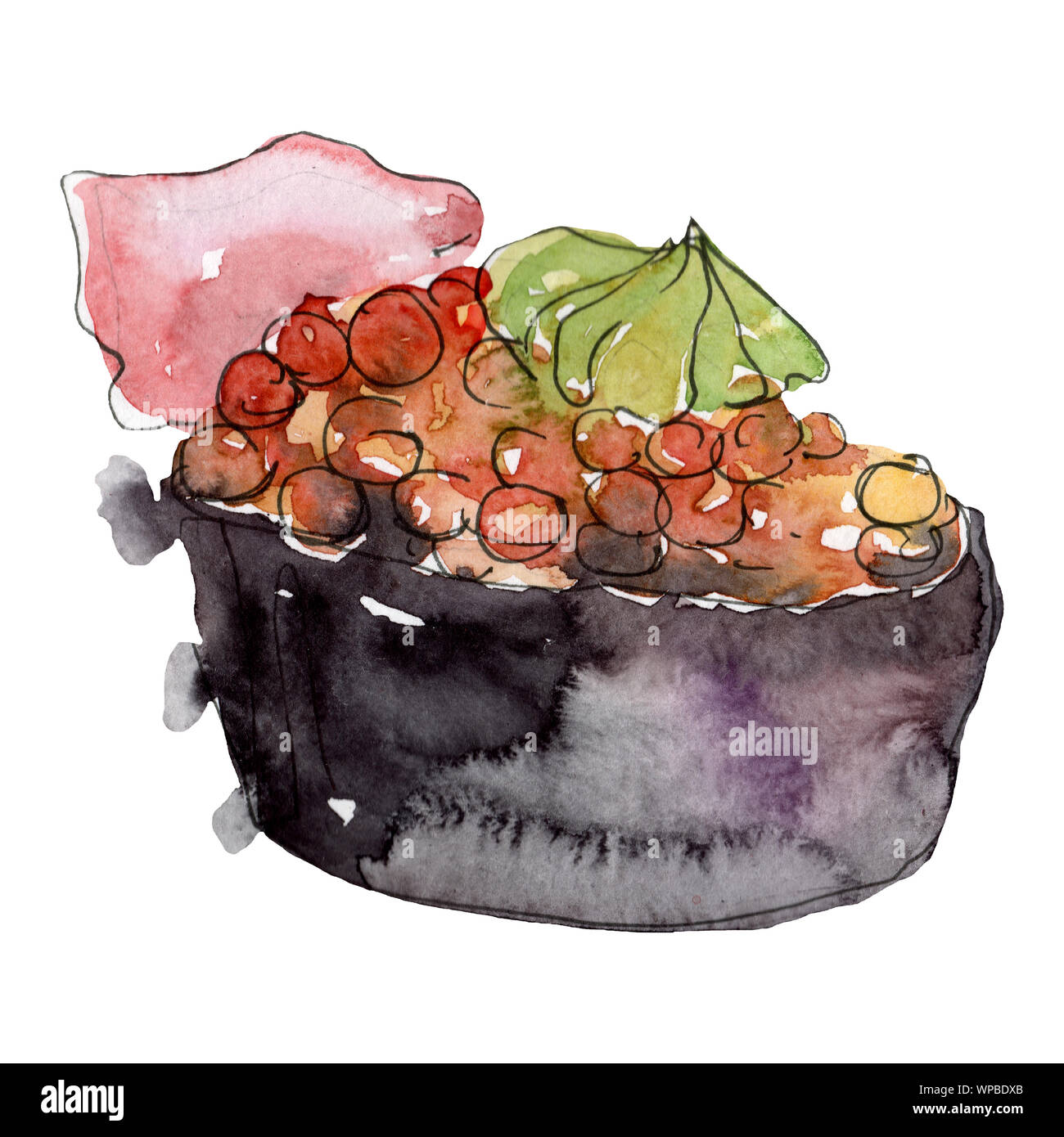 Watercolor sushi set of beautiful tasty japanese food illustration ...