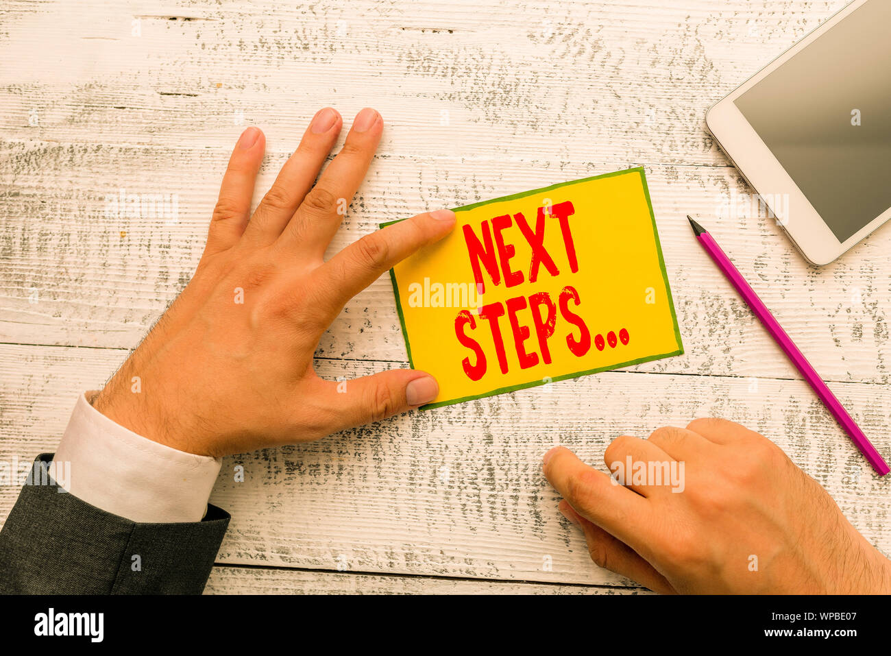 Handwriting text writing Next Steps. Conceptual photo something you do ...