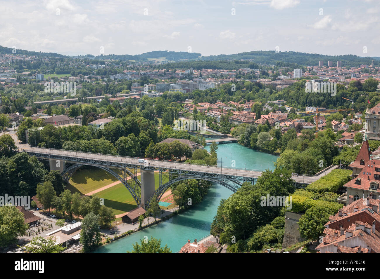 Aerial panorama of historic Bern city center from Bern Minster ...