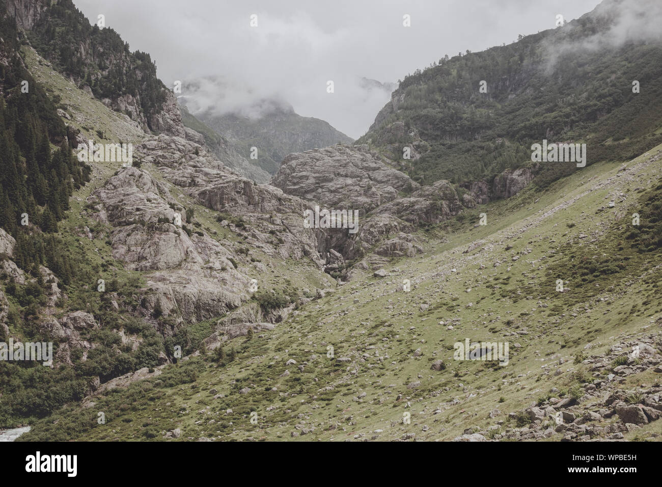 Panorama of mountains scene on route of Trift Bridge in national park ...