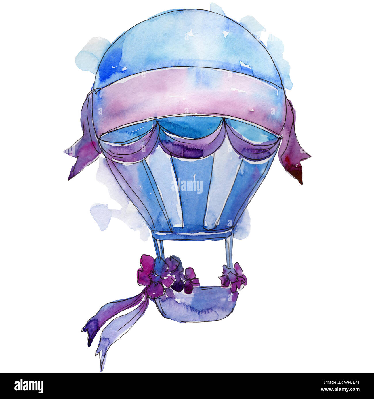 Hot air balloon background fly air transport. Watercolor background set ...