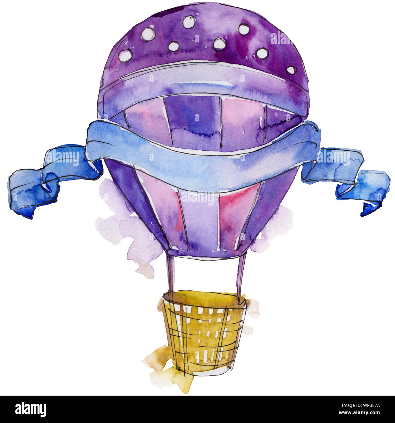 Hot air balloon background fly air transport. Watercolor background set ...