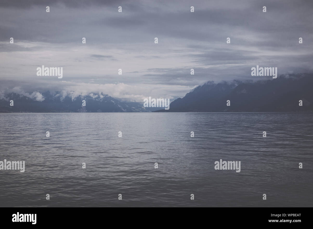 View on lake Zeneva and mountains, city Montreux, Switzerland, Europe ...