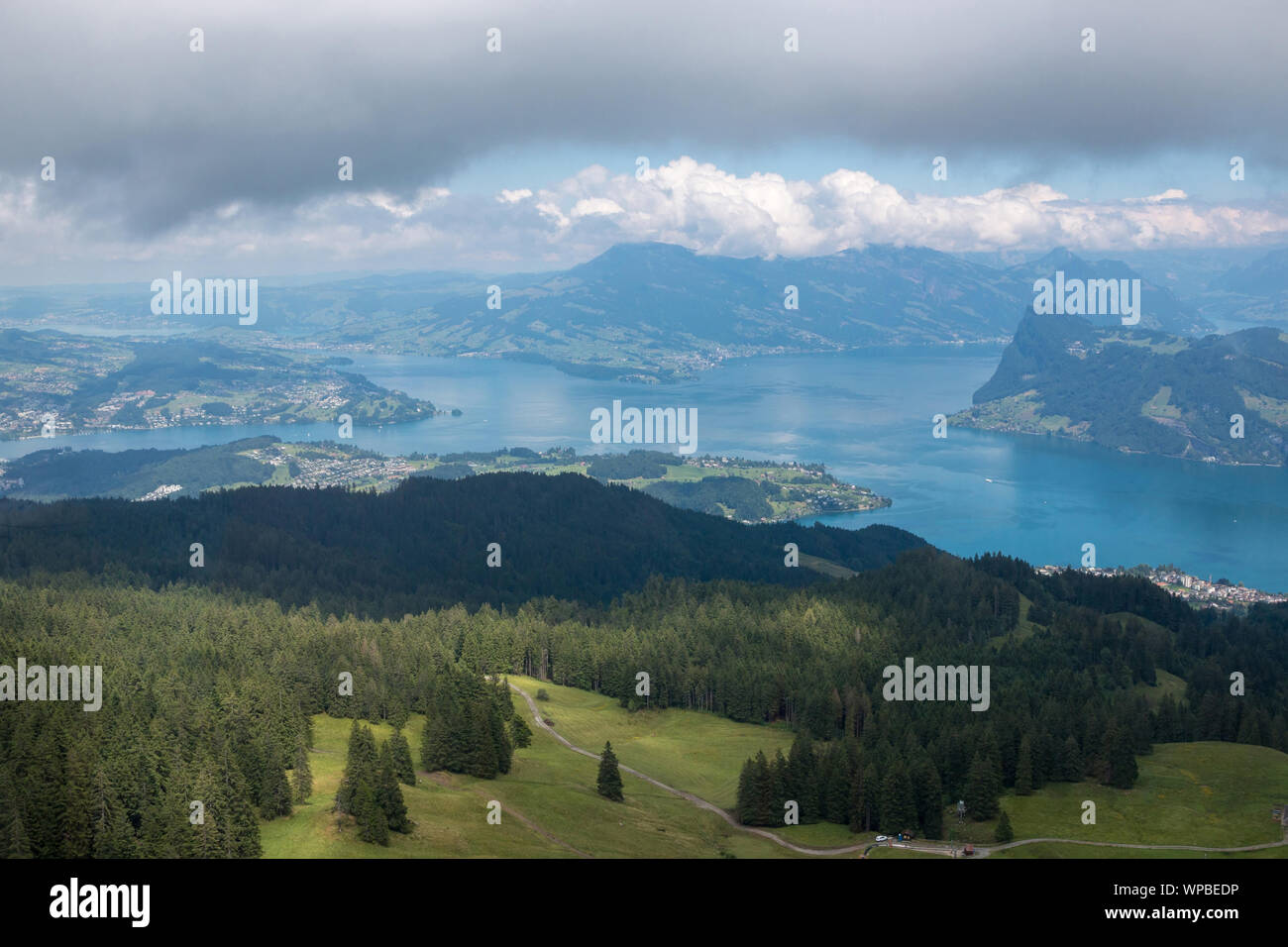Panorama view of Lucerne lake and mountains scene in Pilatus of Lucerne ...