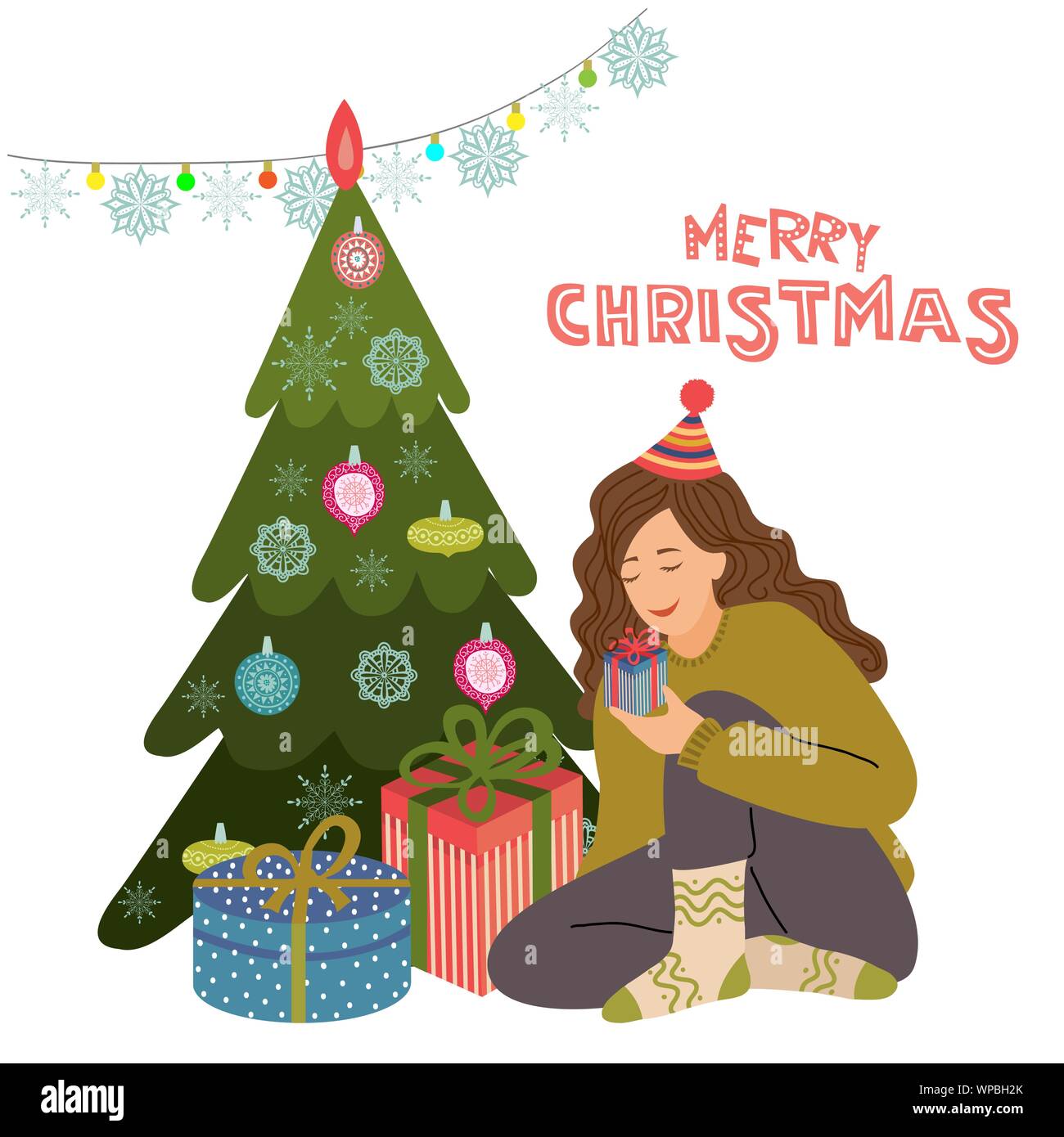 Cute christmas tree girl character Stock Vector Images - Alamy