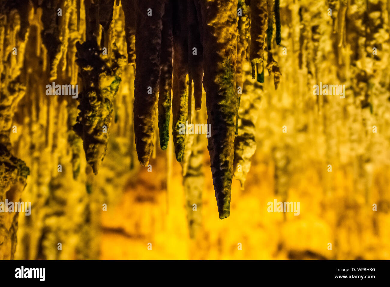 Formations of stalactites and stalagmites in a cave Stock Photo - Alamy