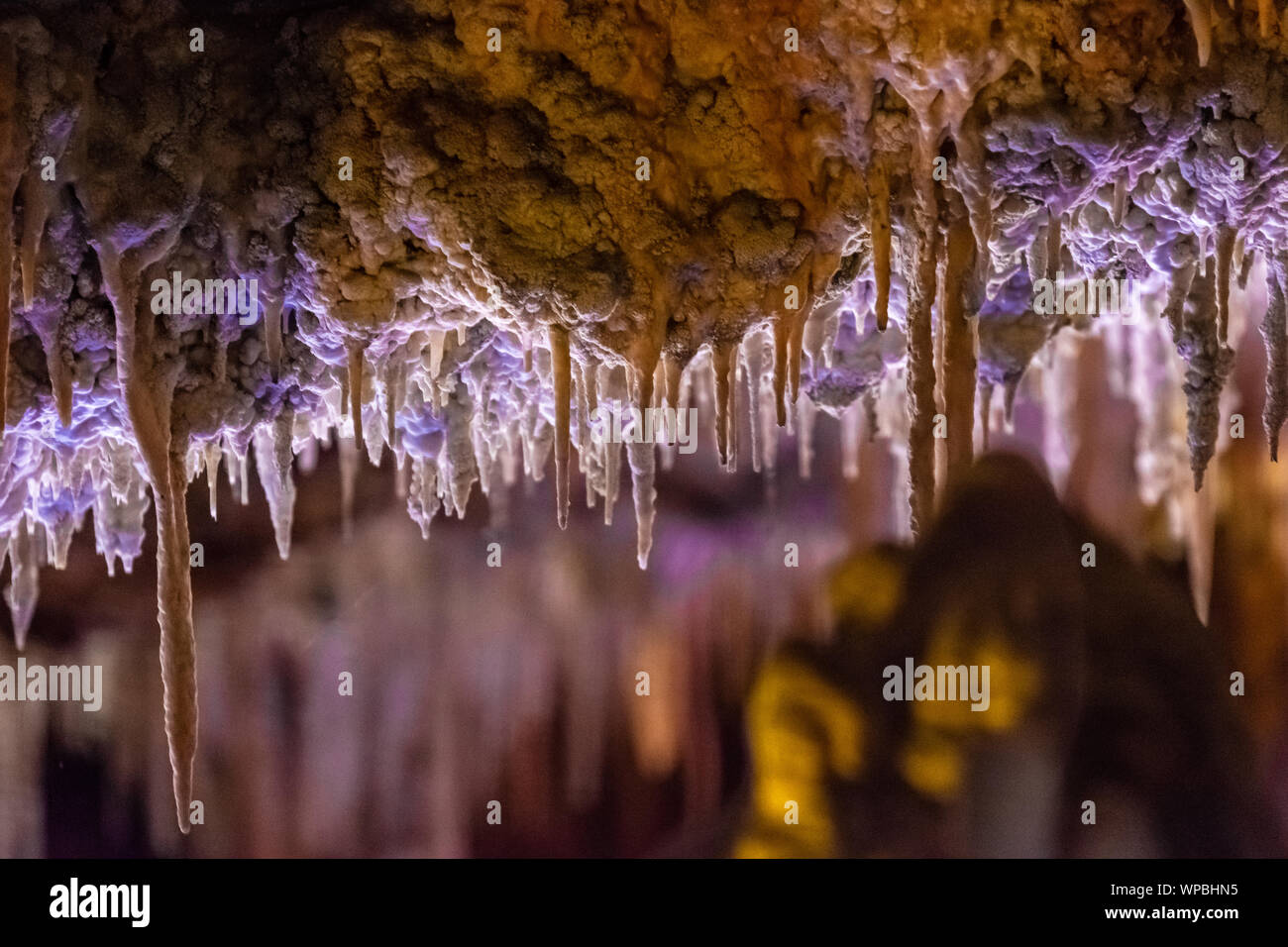 Formations of stalactites and stalagmites in a cave Stock Photo - Alamy