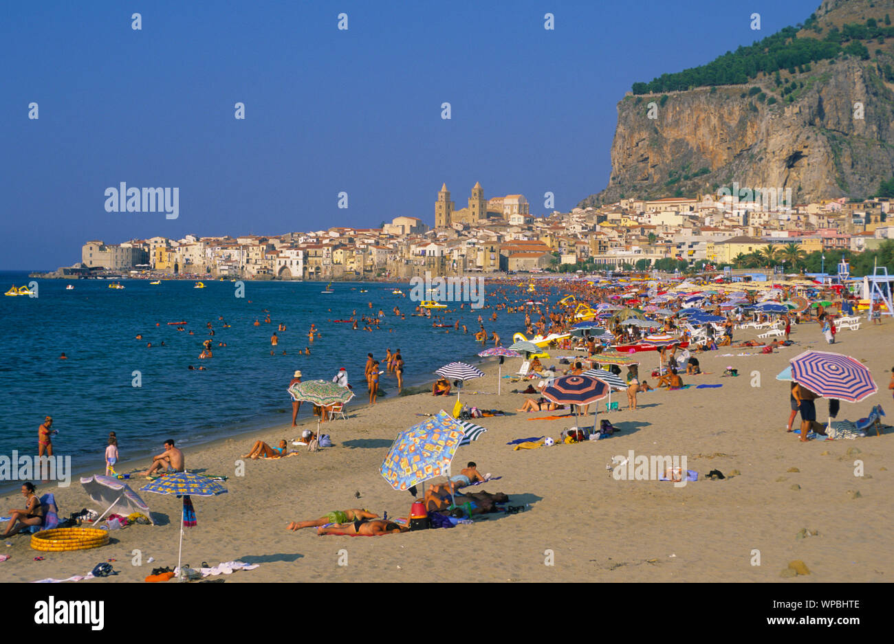Italy, Sicily, Cefalu beach crowded during august month Stock Photo - Alamy