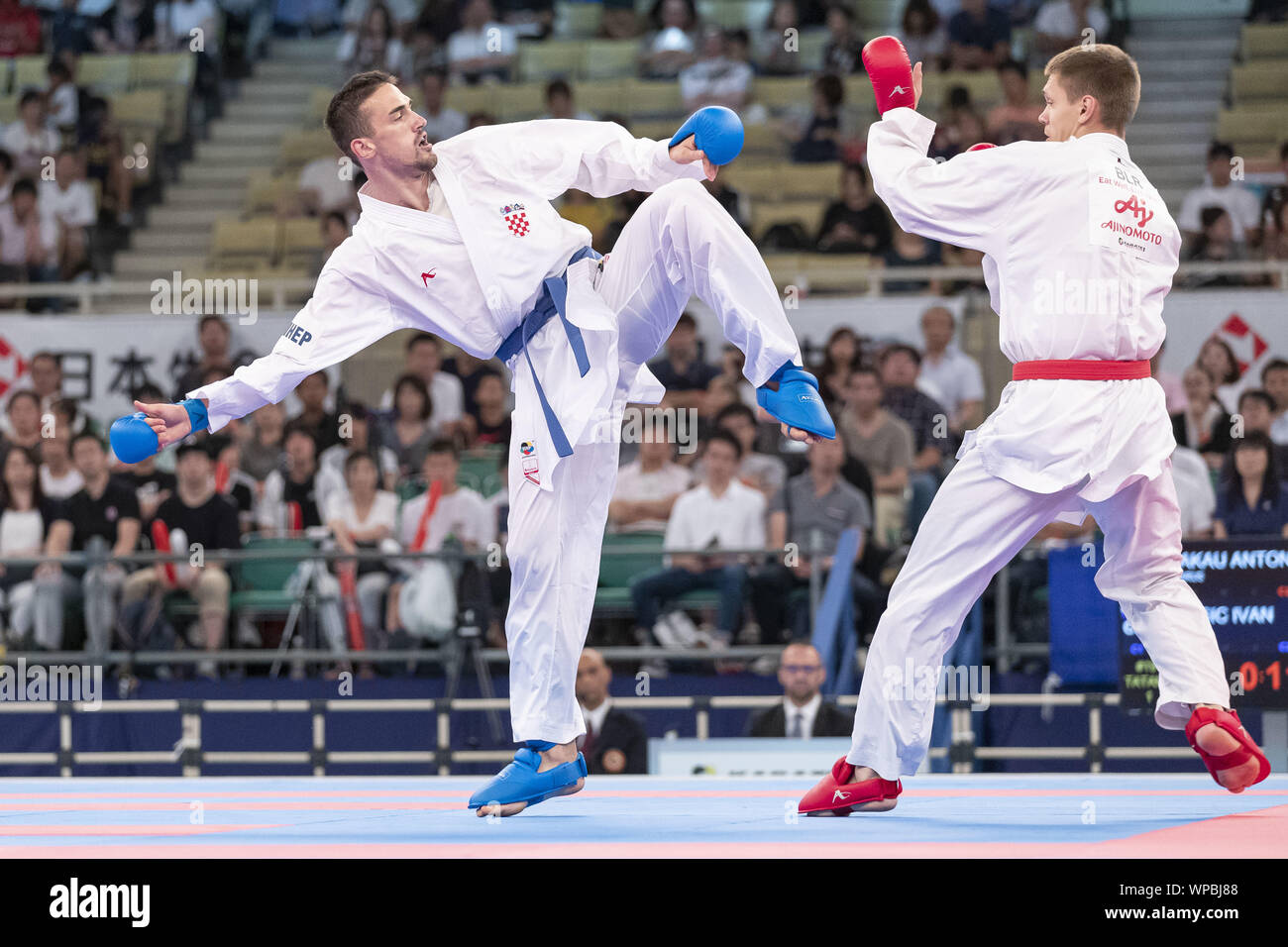 Tokyo, Japan. 8th Sep, 2019. Ivan Kvesic of Croatia (blue) fights ...
