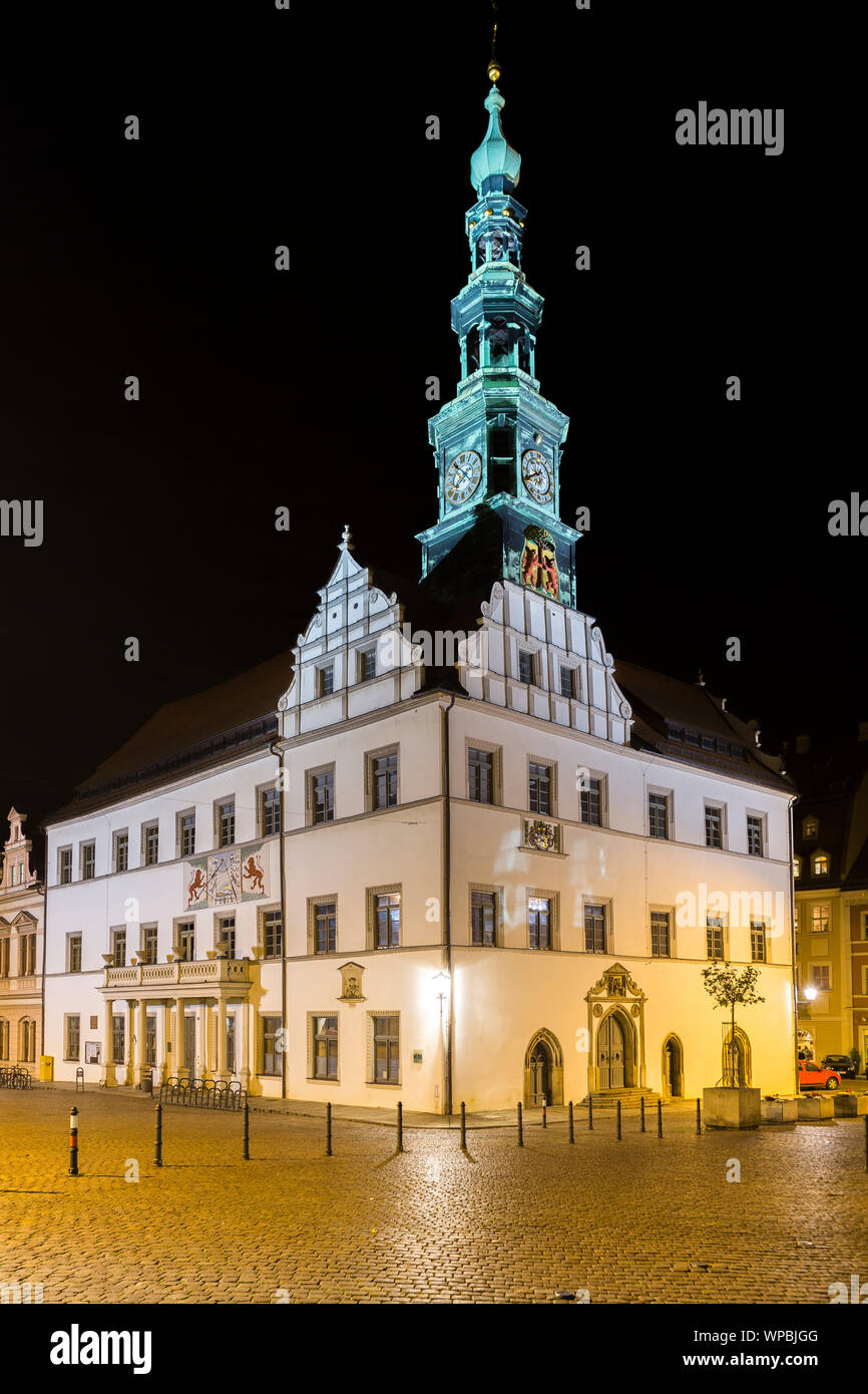 illuminated Town Hall of Pirna, Central Placa at Night, Saxony Stock ...