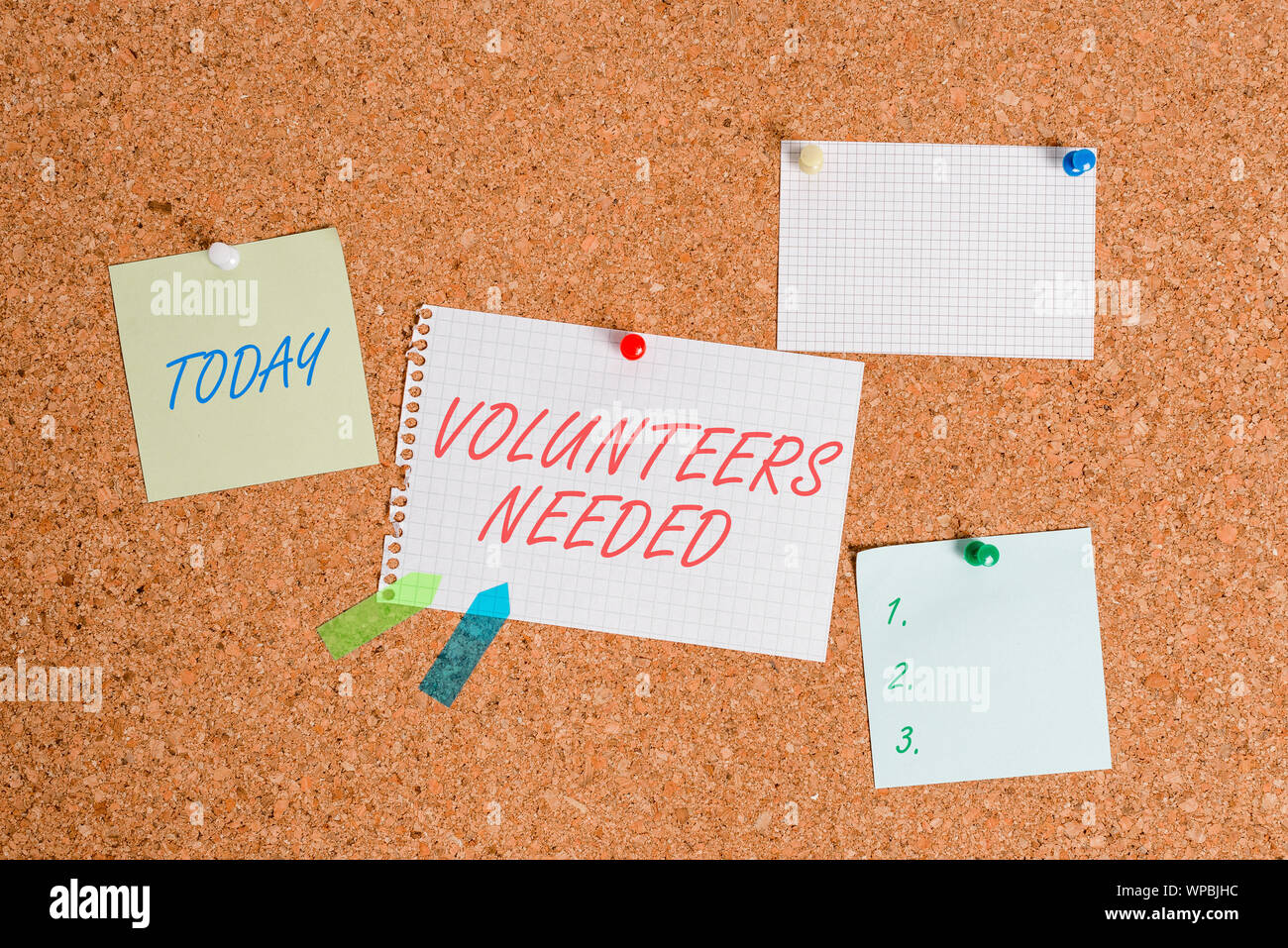 Writing note showing Volunteers Needed. Business concept for need work ...