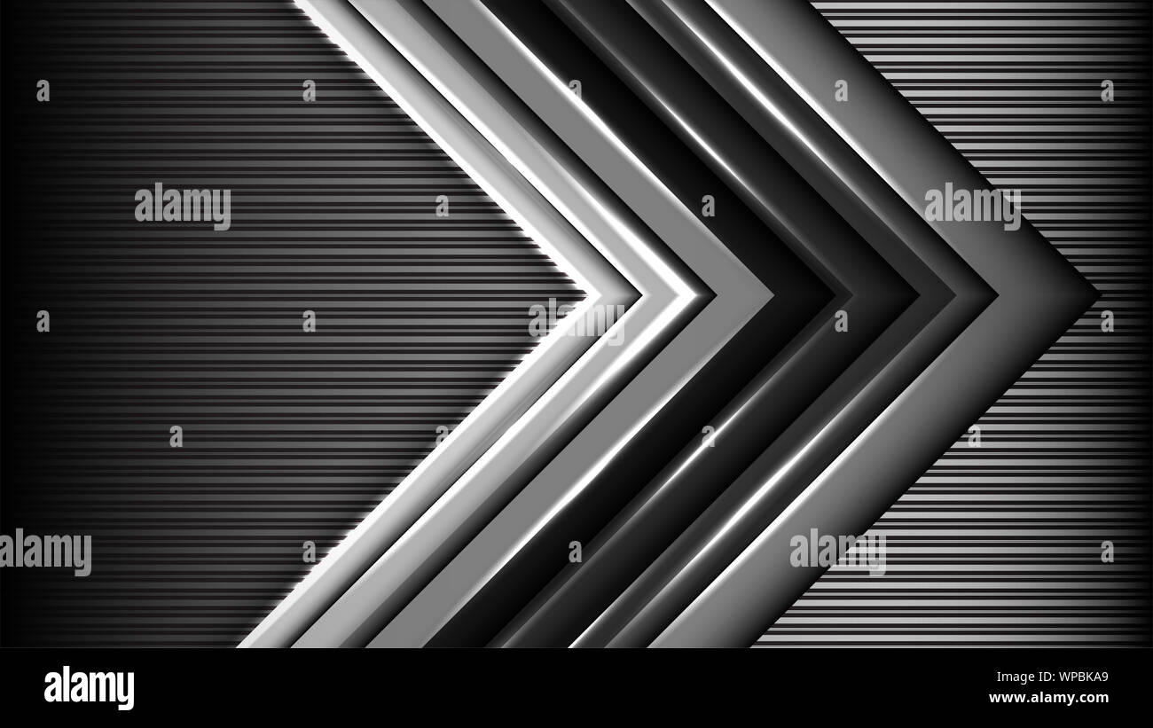 Abstract gray arrow with black background in a paper cut style. For ...