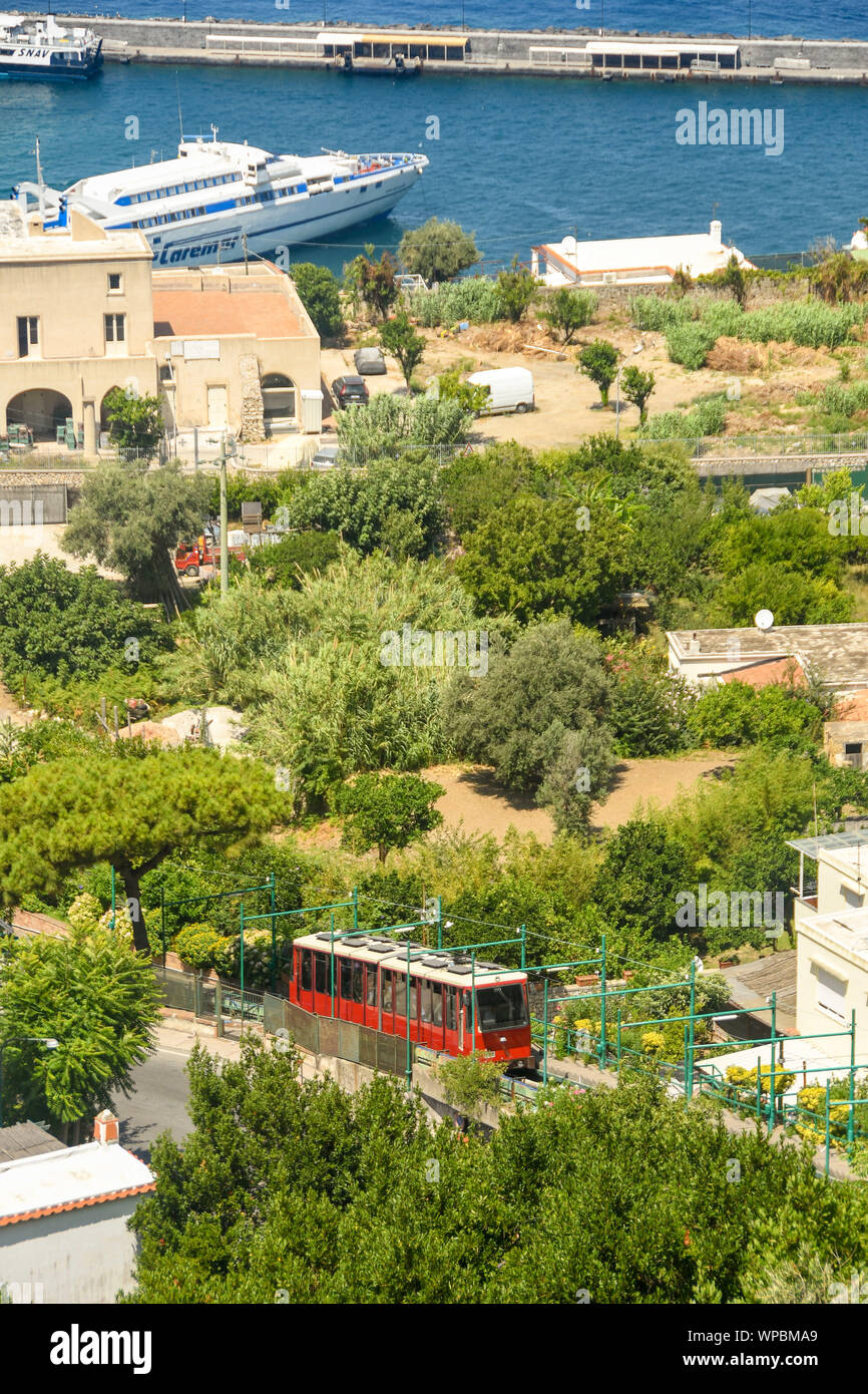 ISLE OF CAPRI, ITALY - AUGUST 2019: Train on the funicular railway on ...
