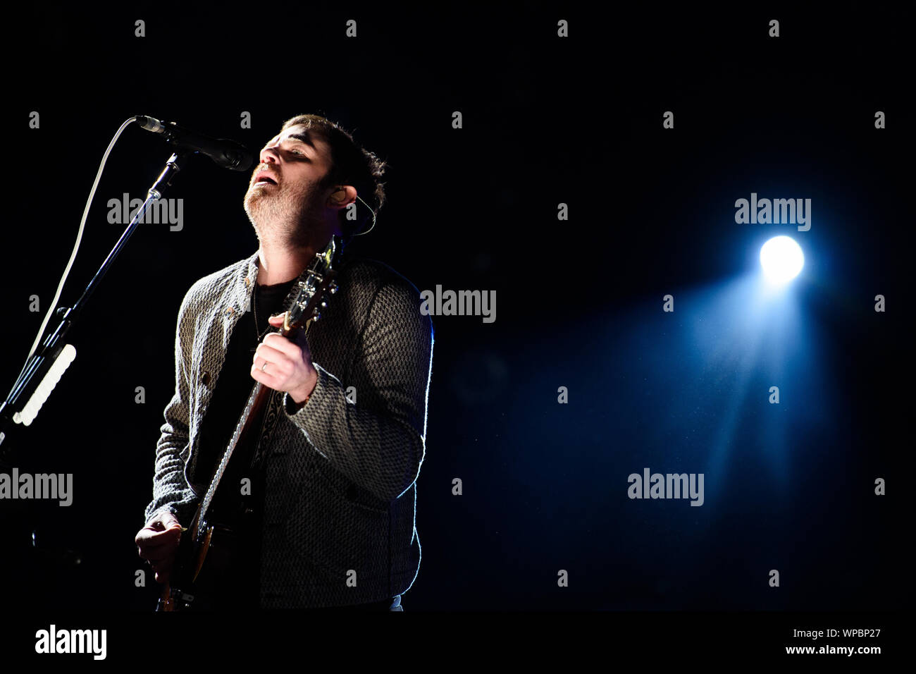 Berlin, Germany. 08th Sep, 2019. Caleb Followill plays the guitar on ...