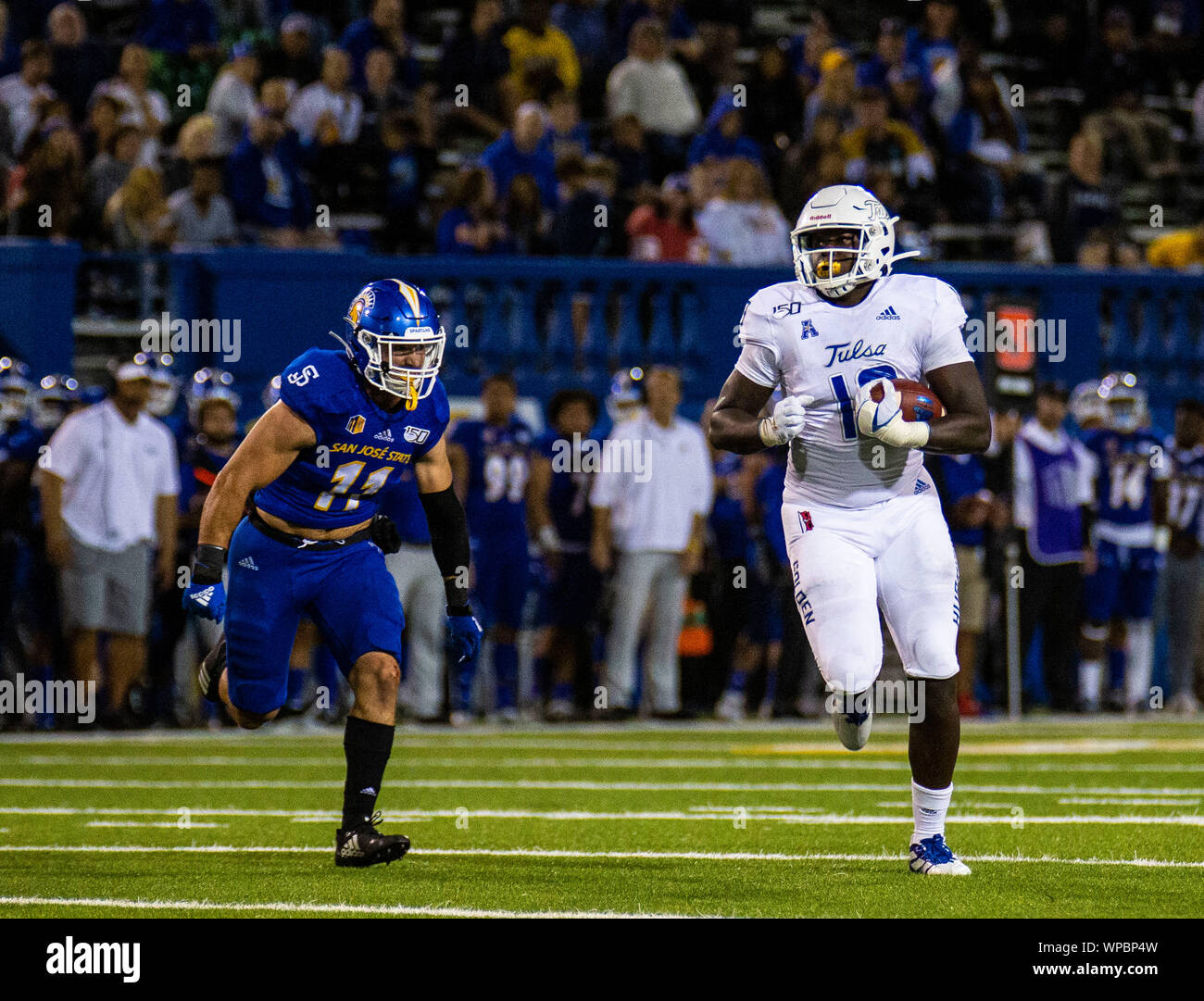 San Jose, CA U.S. 07th Sep, 2019. A. Tulsa tight end Denzel Carter (19 ...