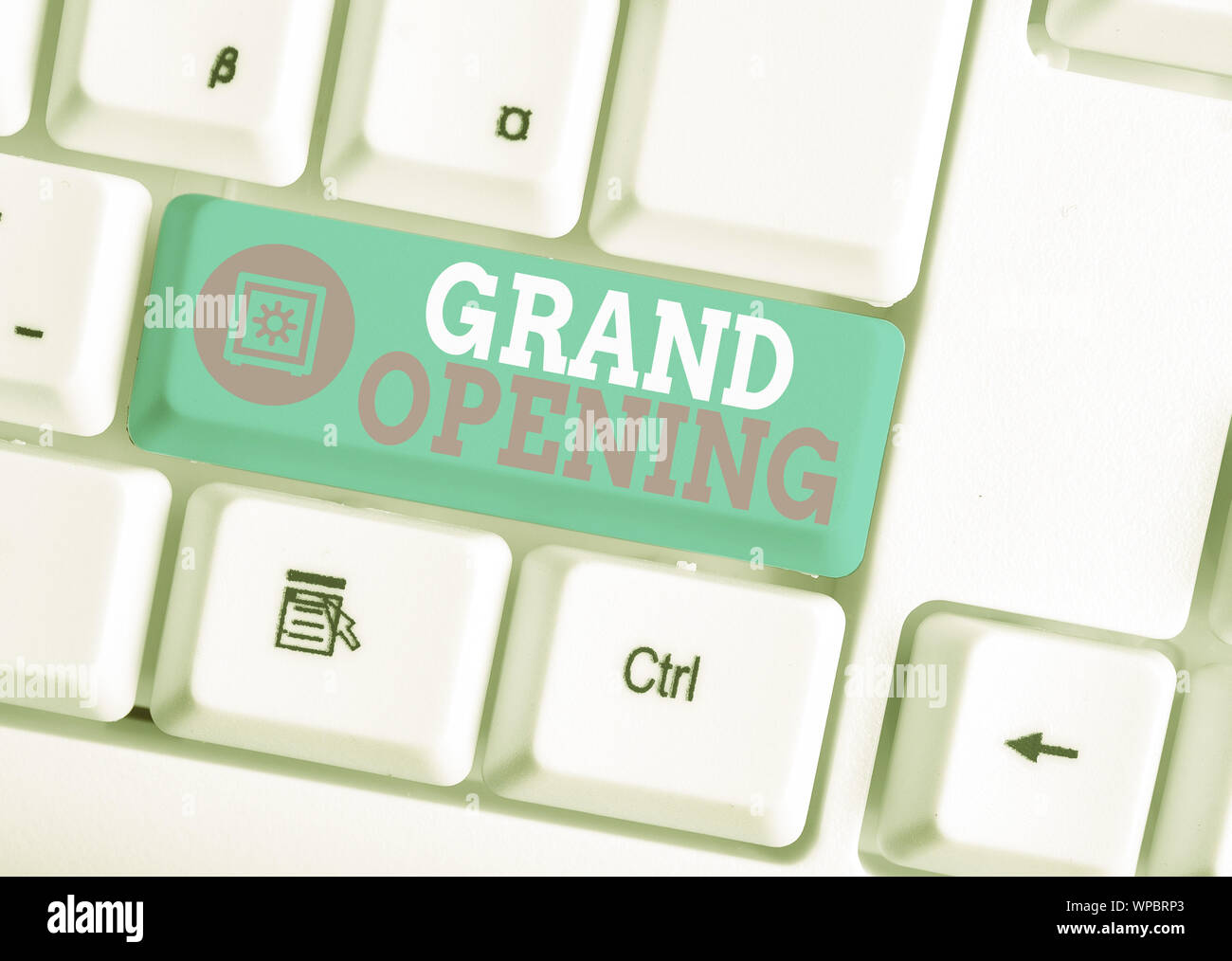 Writing note showing Grand Opening. Business concept for Ribbon Cutting ...