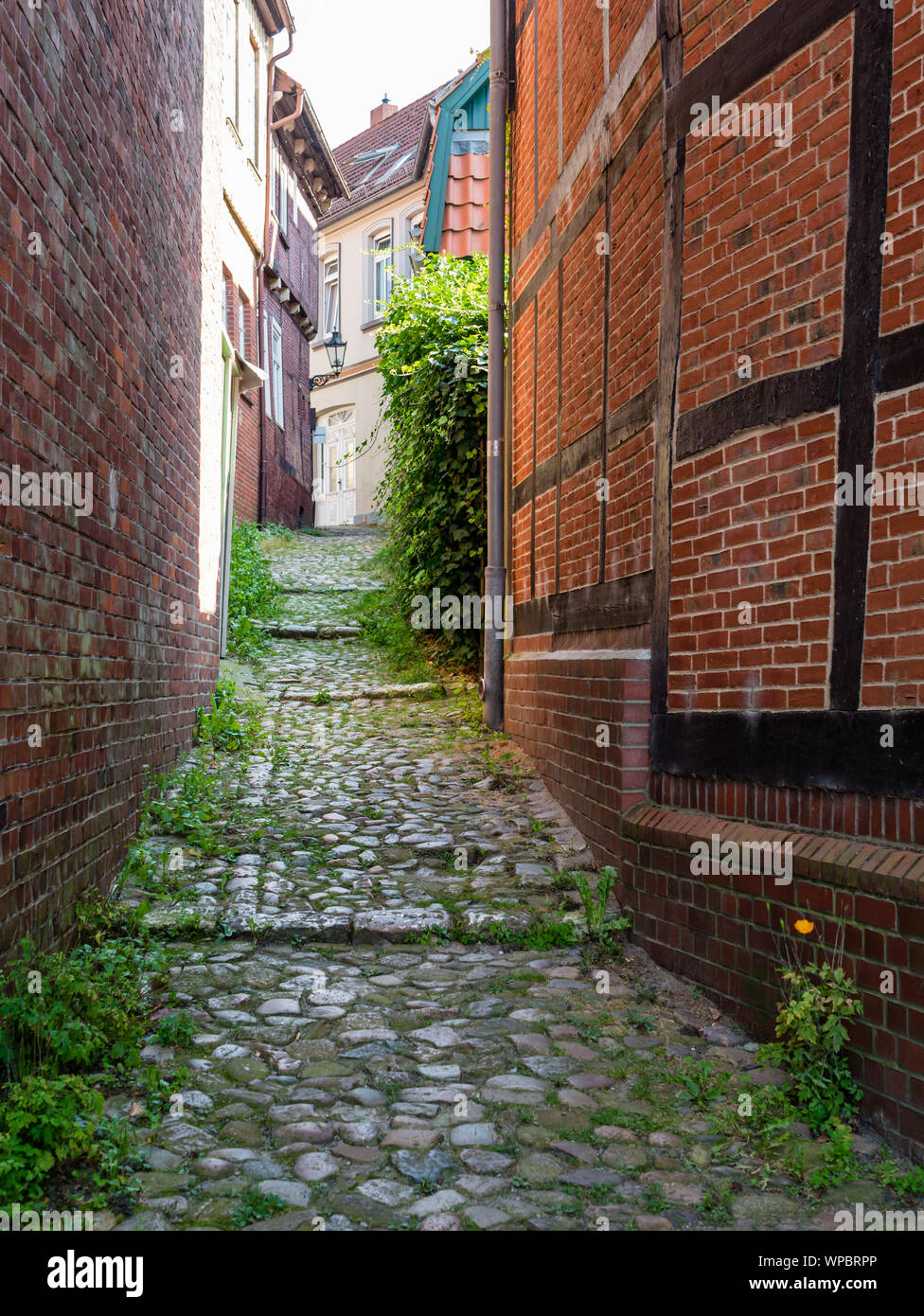 Stade, Germany - August 25, 2019: View at cobbled alley in famous ...