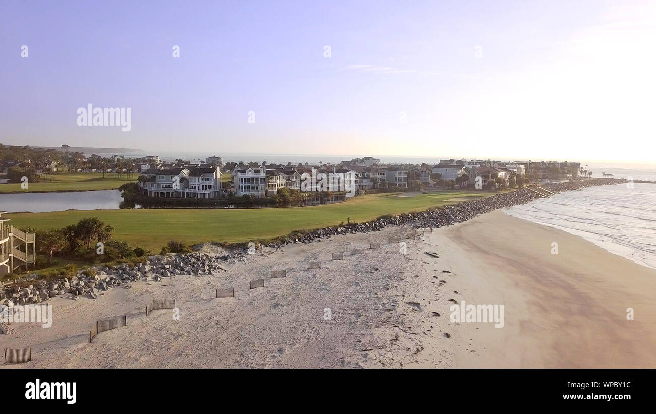 Aerial view of homes, golf course, and beaches on Fripp Island, South ...