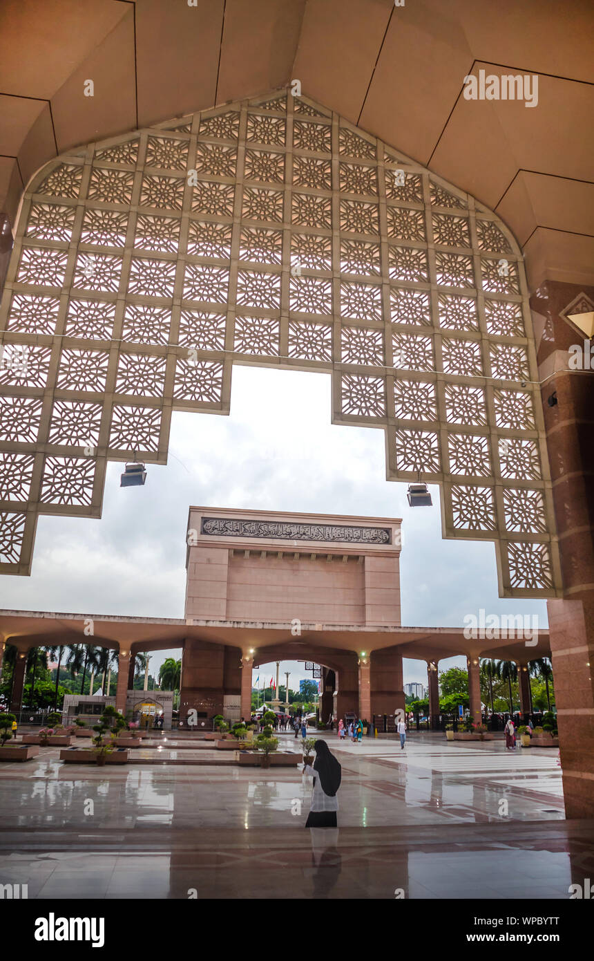 Interior of The Masjid Putra or Putra Mosque at Putrajaya constructed ...