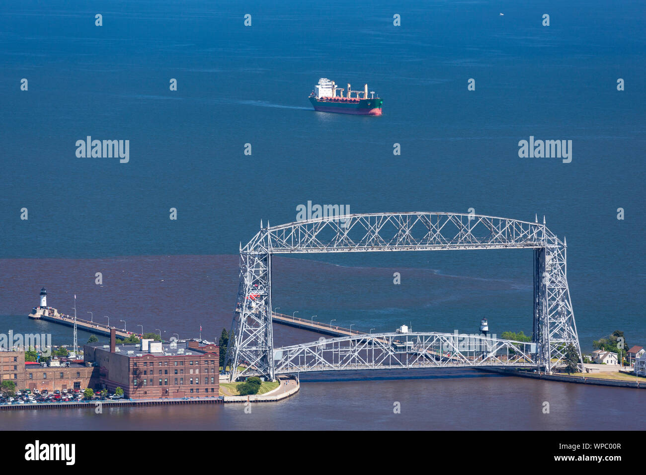Lake Superior Lift Bridge and Ship Scenic View Stock Photo - Alamy