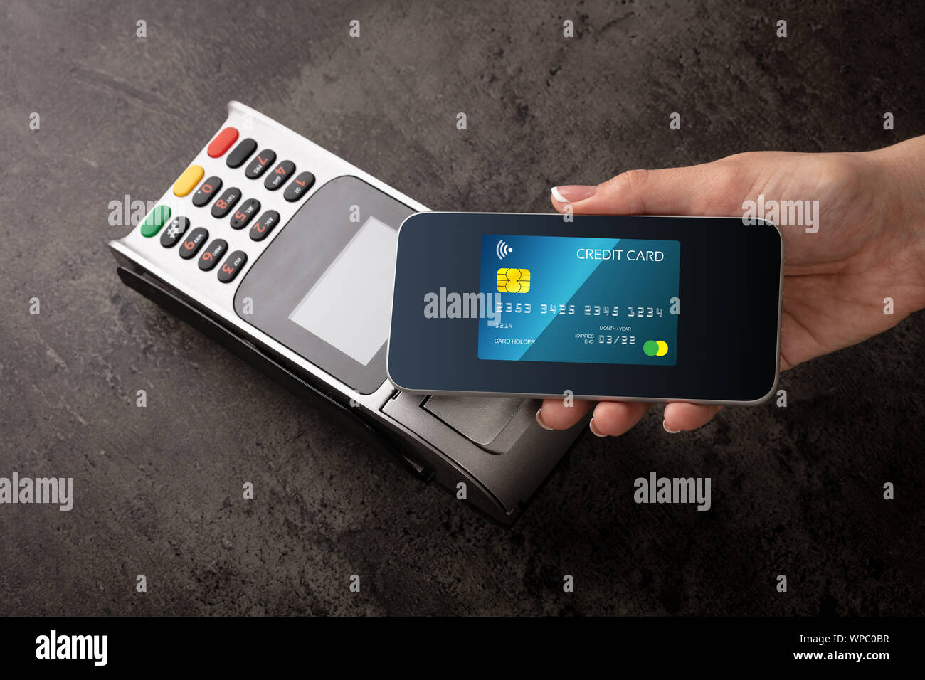 Transaction completed on terminal with mobile credit card Stock Photo ...