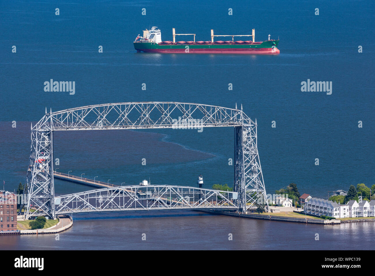 Lake Superior Lift Bridge and Ship Scenic View Stock Photo - Alamy