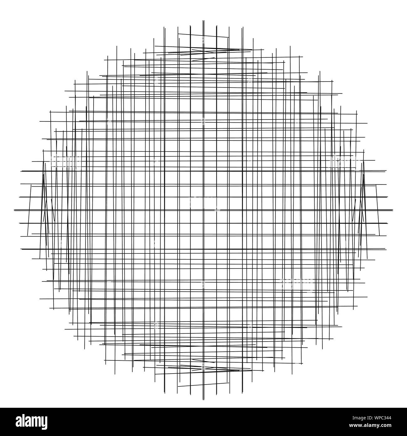 Crosshatch, tangle lines circle. Scribble, sketchy random intersecting lines grid, mesh ...