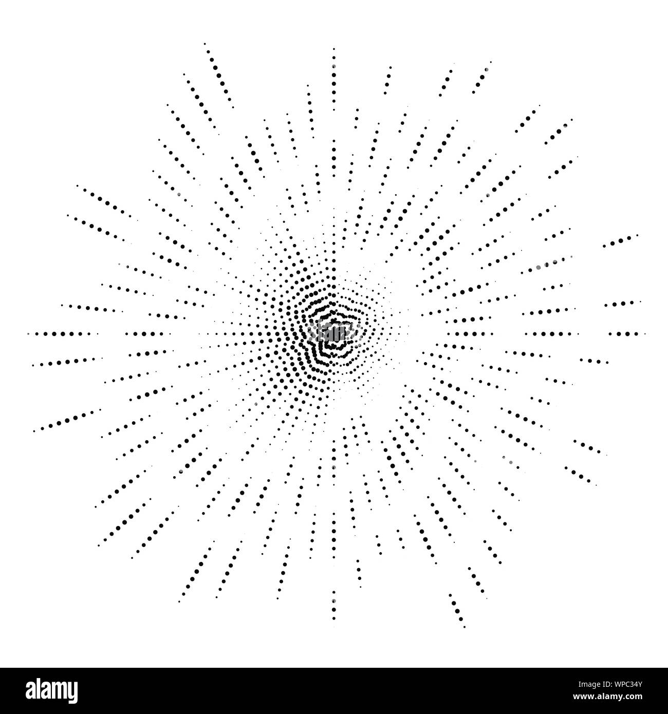 Halftone rays, beams. dots, dotted radial burst lines. Sparkle ...