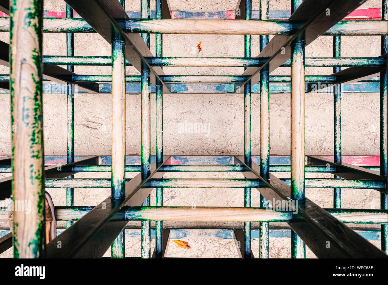 Geometric background of a building with wooden sticks of square shape ...