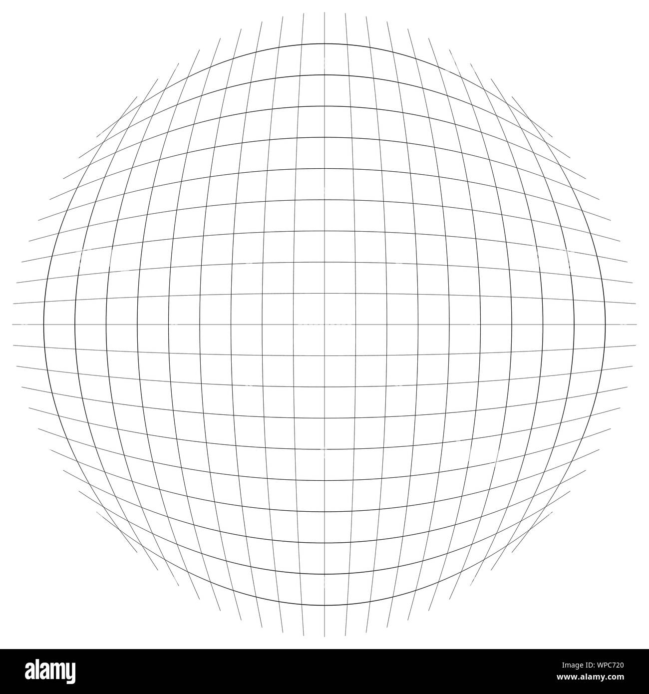 Thin lines globe, sphere lattice, grating pattern. deformed convex ...
